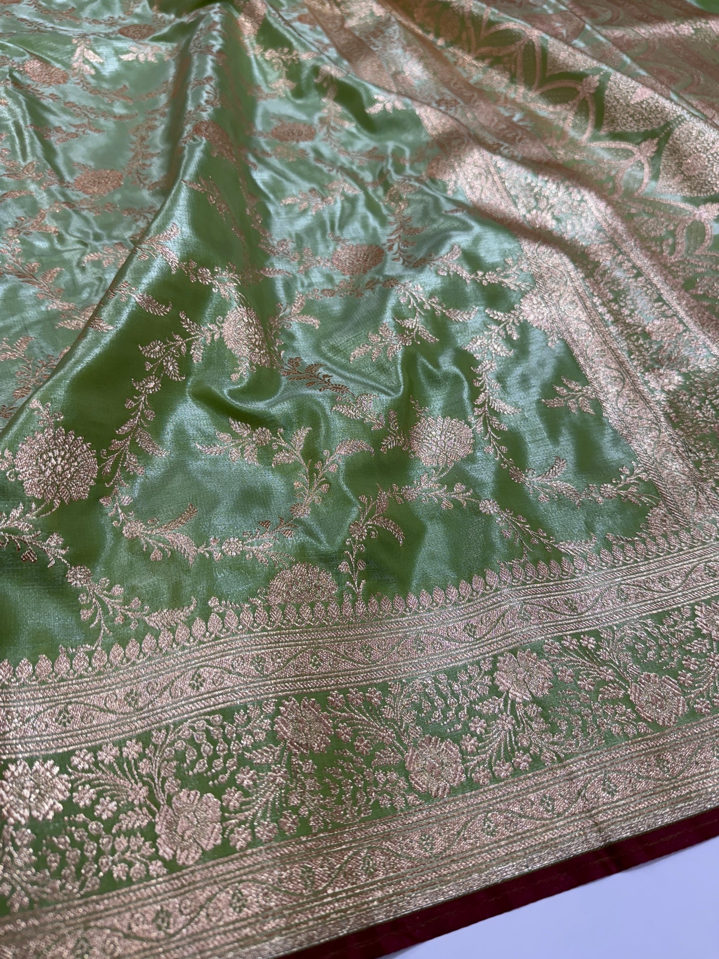 Ultra Light Weight Satin Silk Jaal in Light Pista Shades – ZAIRA