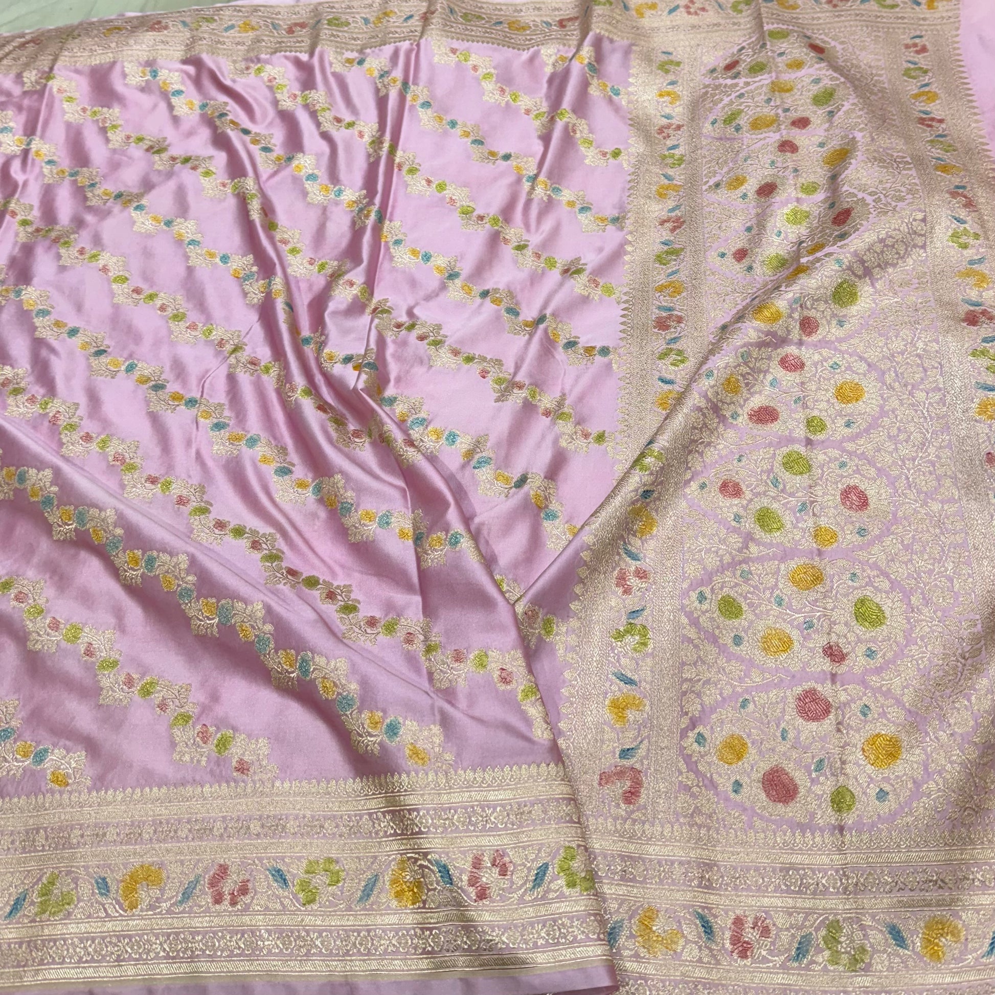 Blush Pink Mashru Cross with Meenakari Kalli Pattern – ZAIRA