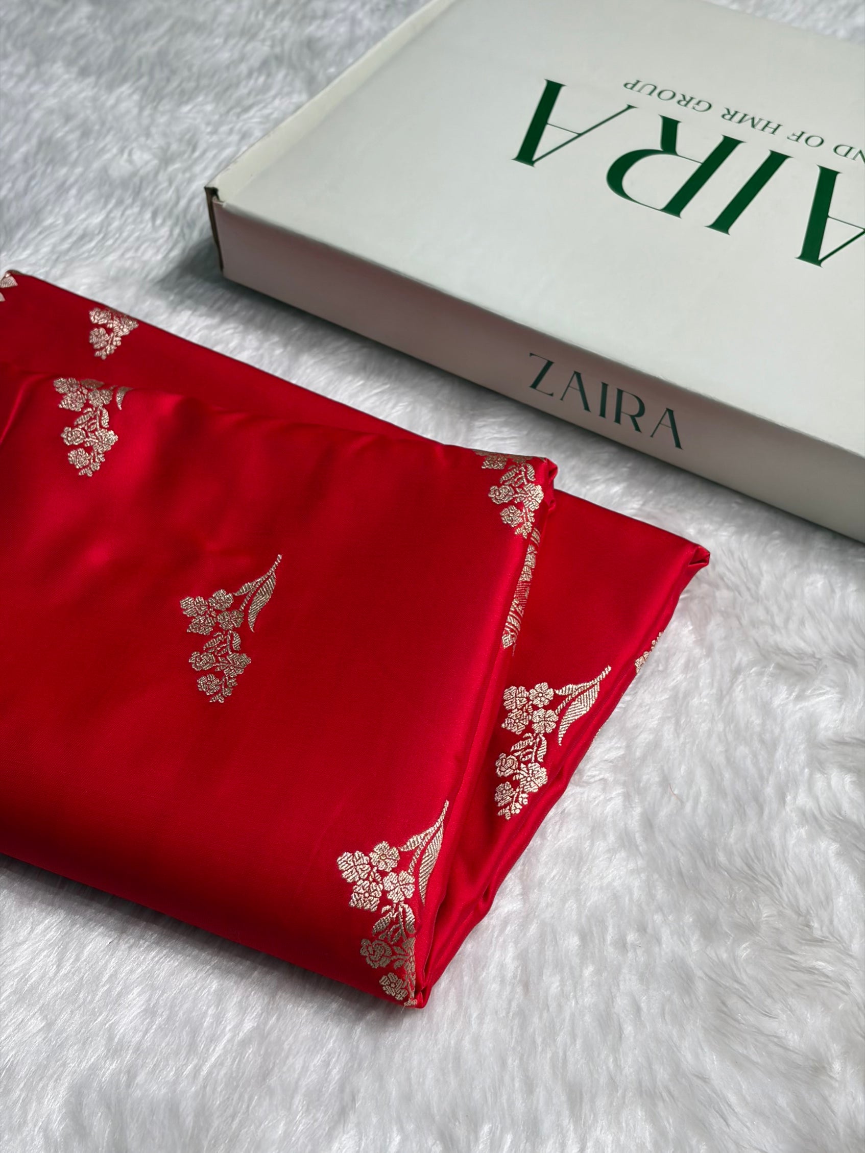 Red Boota With Floral Border Mashru Silk Saree MSM-97 – ZAIRA