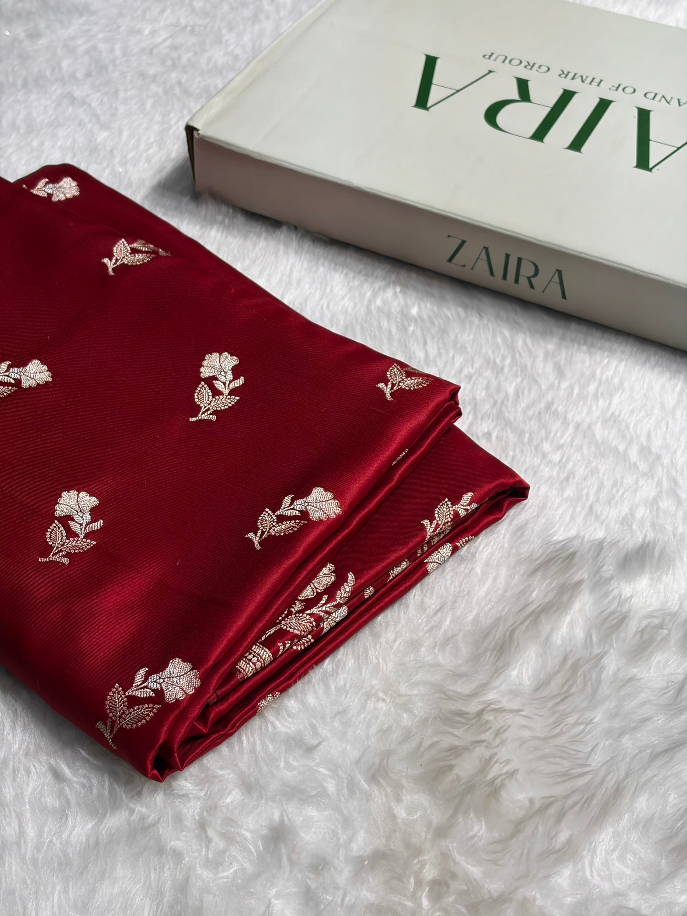 Maroon Boota With Floral Border Mashru Silk Saree MSM-88 – ZAIRA
