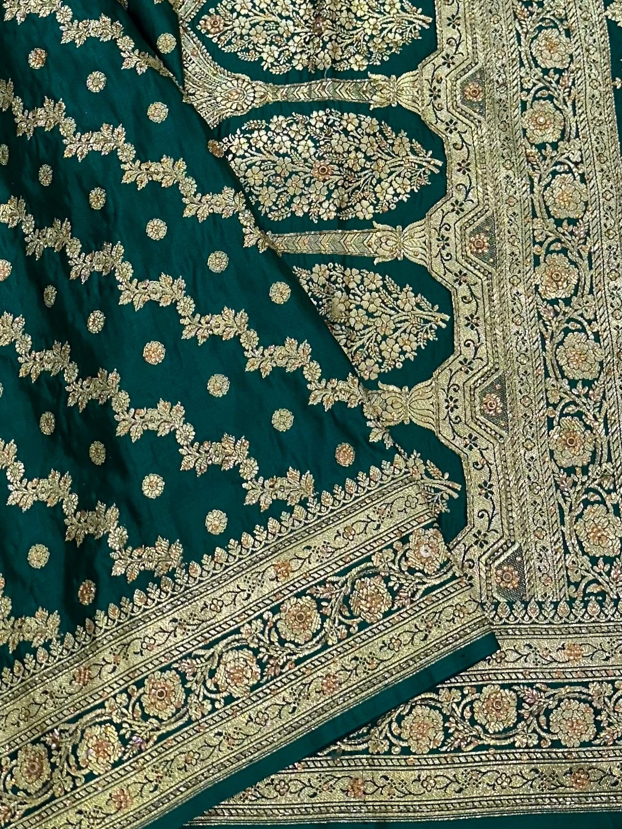 Dark Seagreen Satin silk with Ari Stone work – ZAIRA