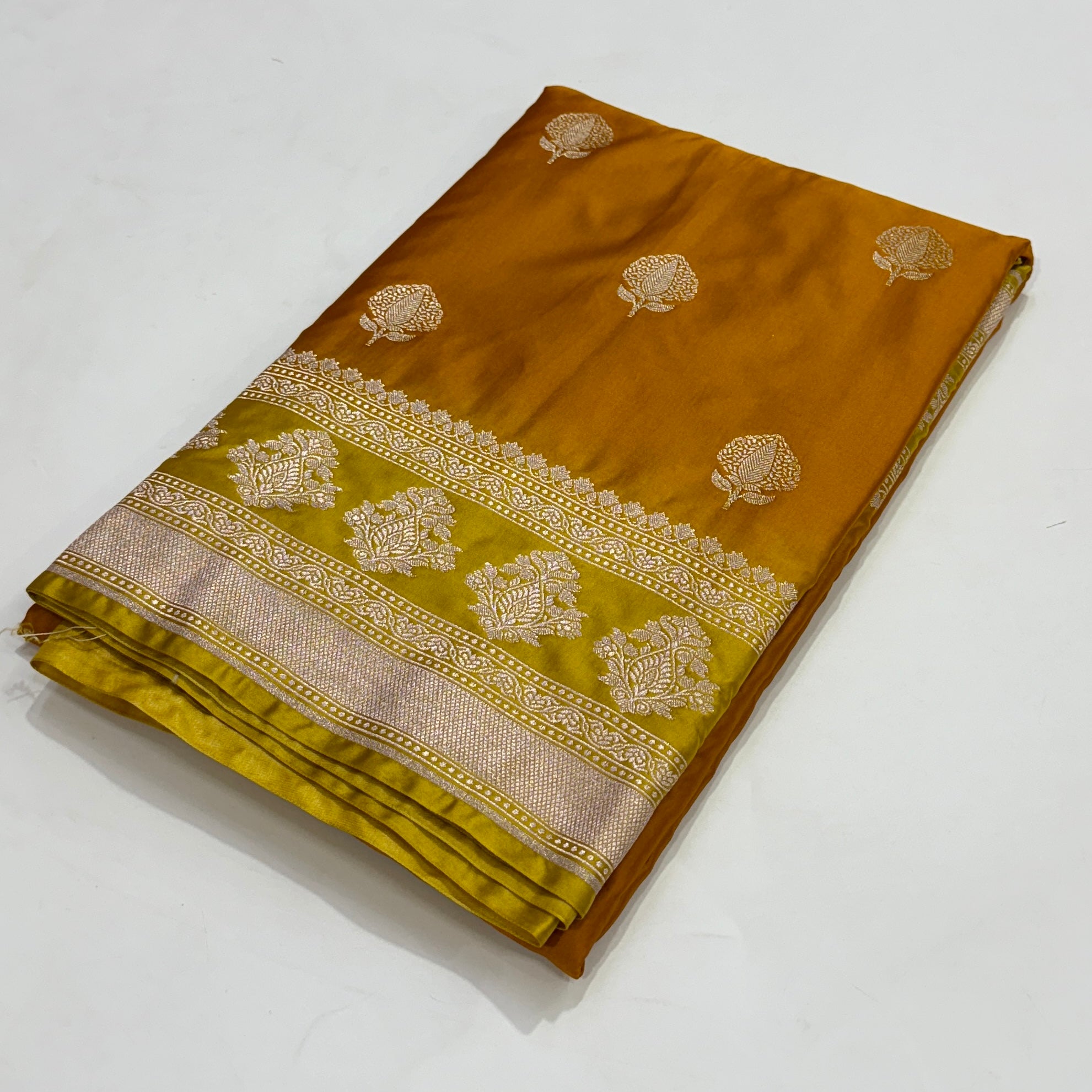 Contrast Mustard -yellow Combination Border Mashru Silk Saree With Big ...