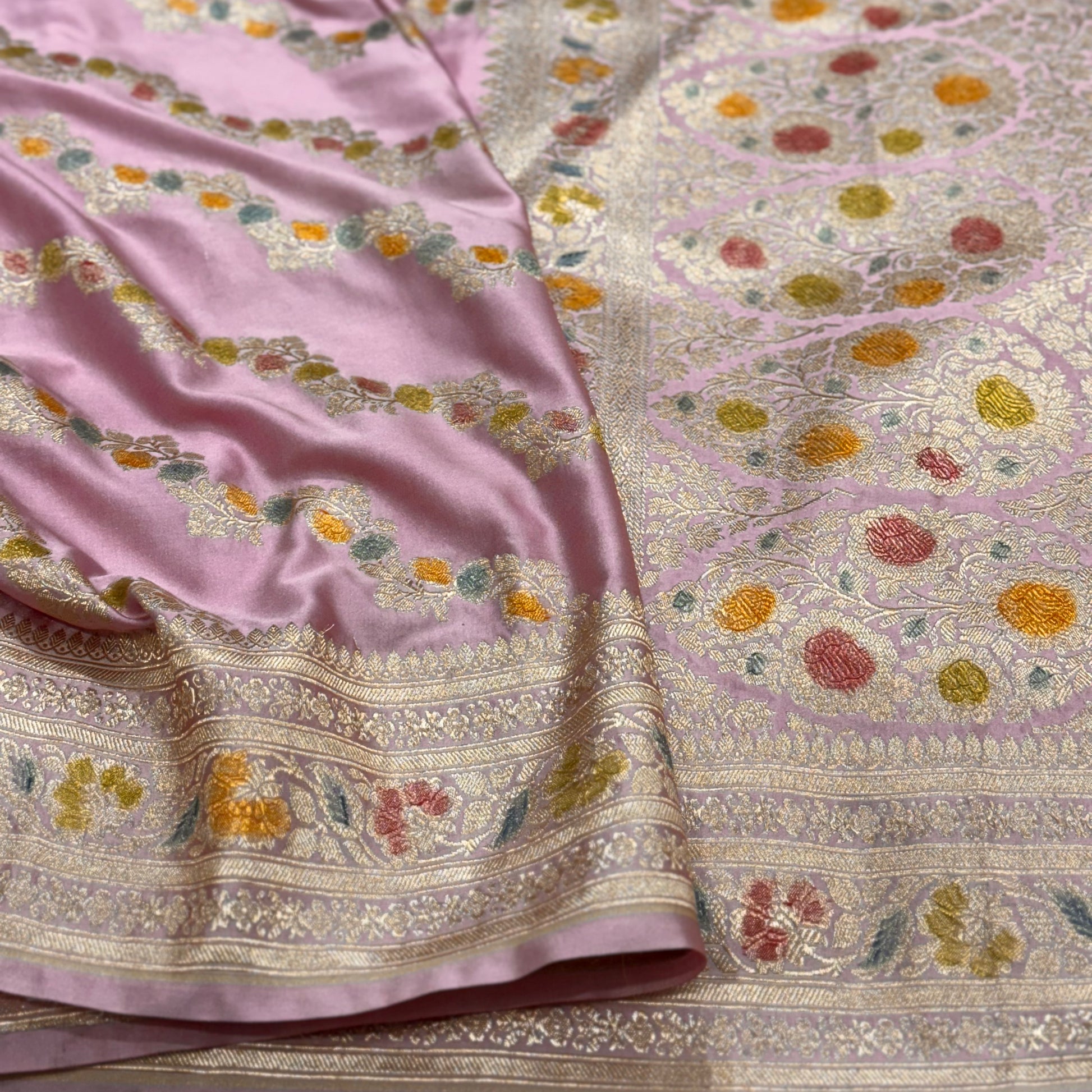 Blush Pink Mashru Cross with Meenakari Kalli Pattern – ZAIRA